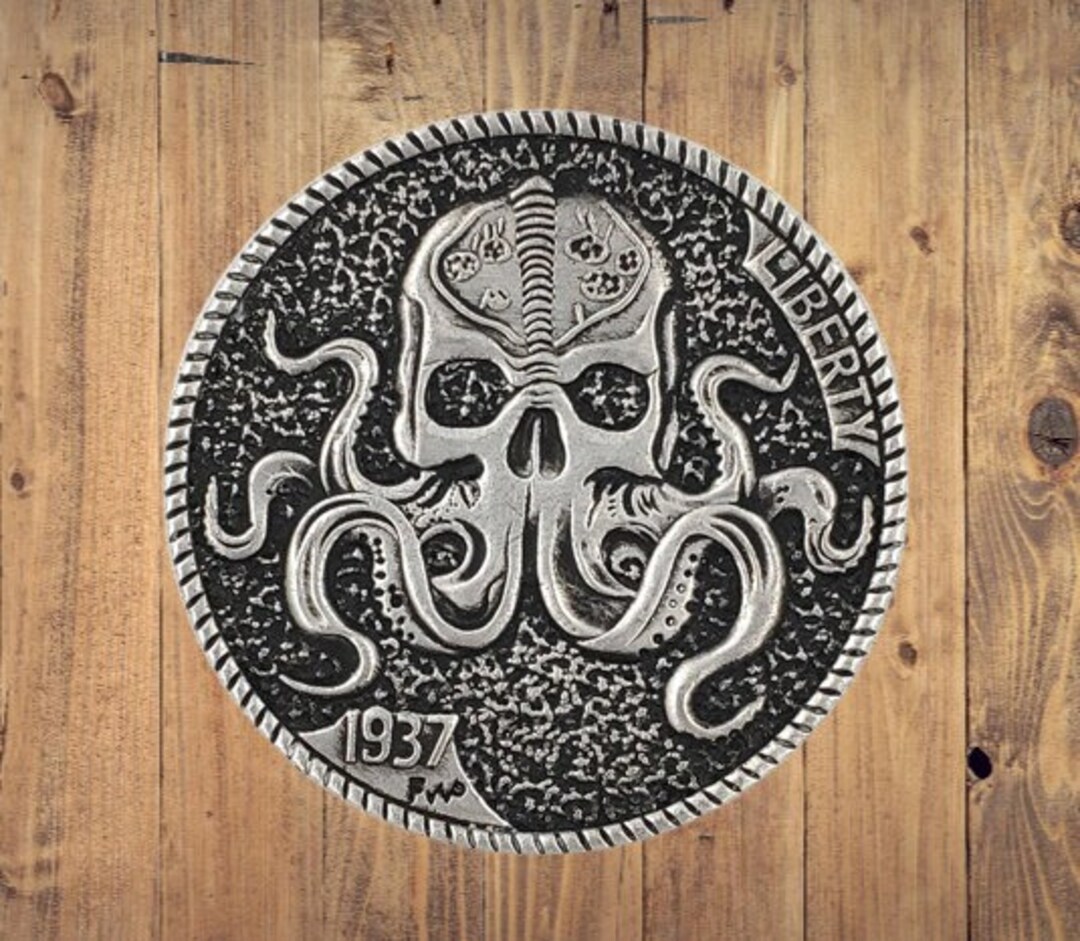 Hobo Coin Skull Cthulhu Sea Monster Skeleton Vintage Fantasy American ...