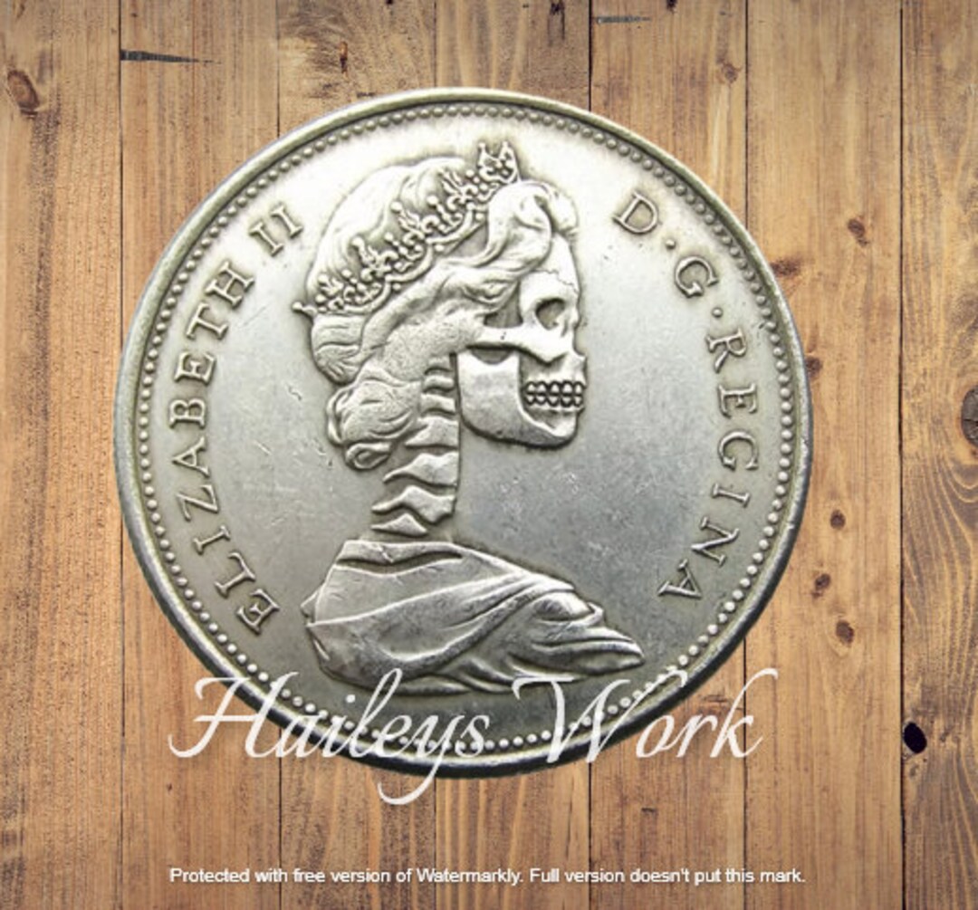 Hobo Coin Skull Skeleton Canadian Dollar Queen Elizabeth Silver Casted ...