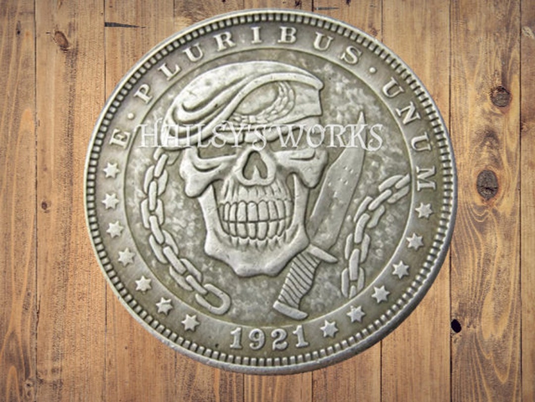 Hobo Dollar Skull Skeleton Green Beret Army Military War Morgan Silver ...