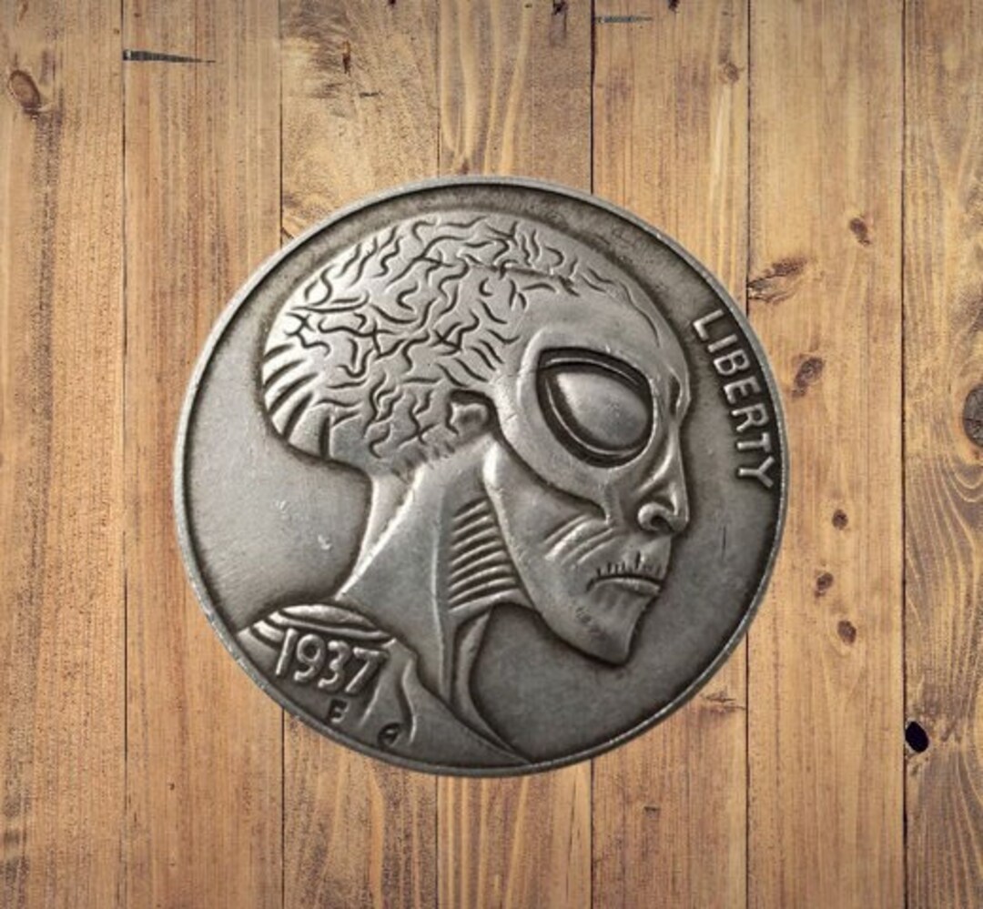 Hobo Nickel the Alien Big Brain Fantasy Buffalo Silver Casted US ...