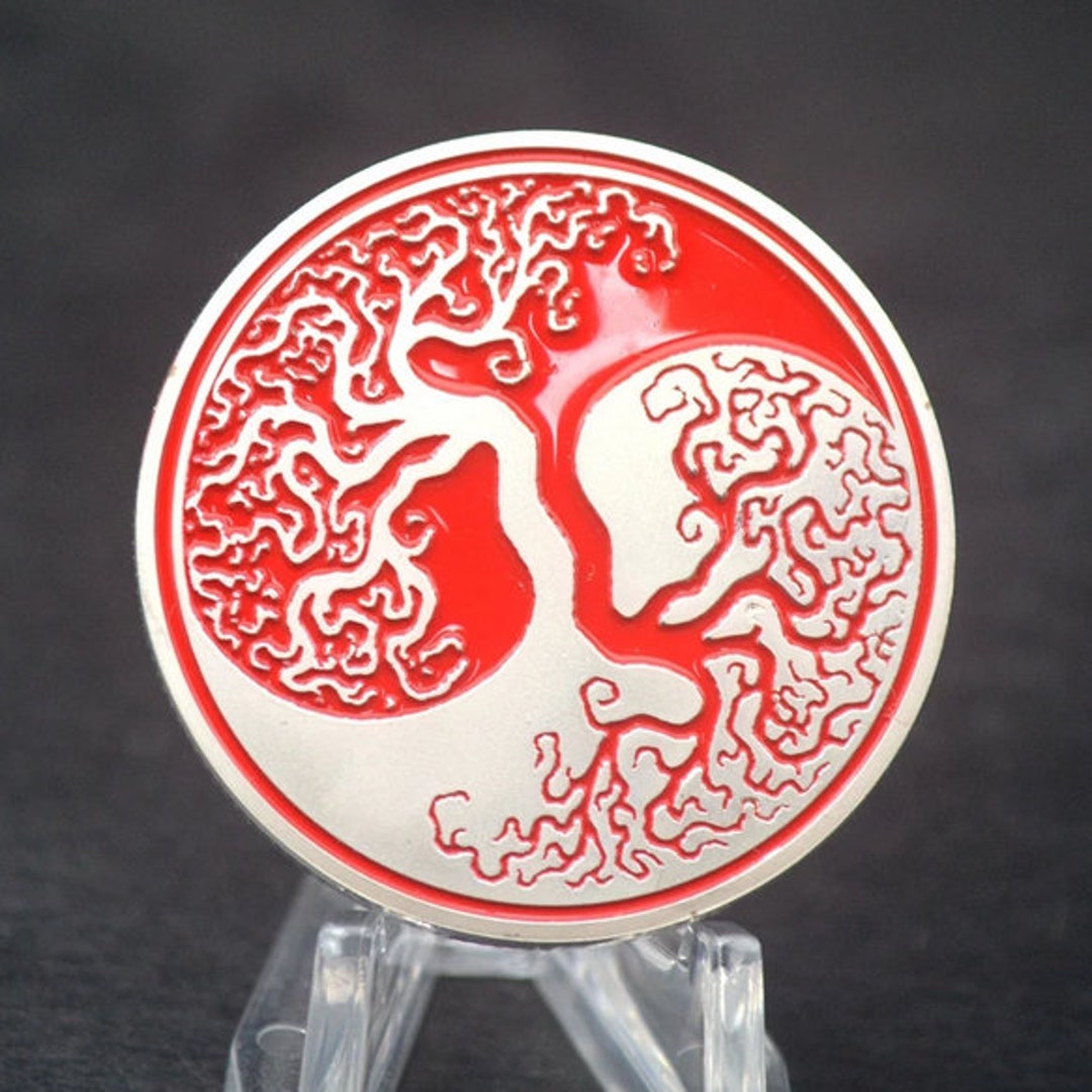 Silver & Red Tree of Life Tai Chi Lucky Coin Medieval Collectible Magic ...