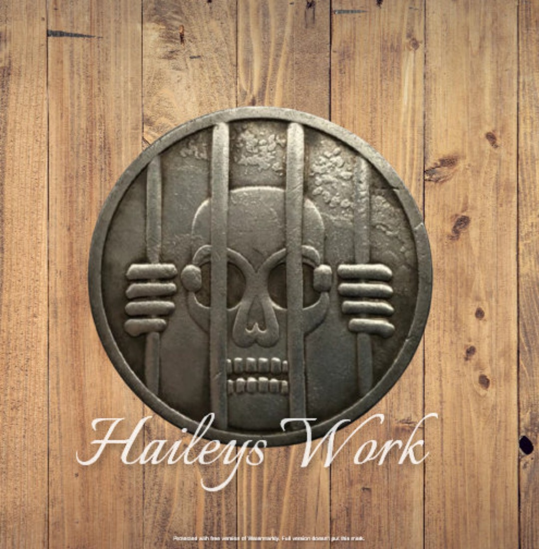 Hobo Skull Coin Jail Prison Locked up Skeleton Haloween Metal Bars ...