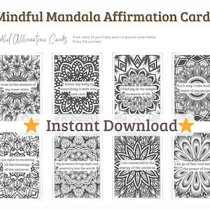63 Printable Mindful Mandala Affirmation Card. Black and White Mindful ...