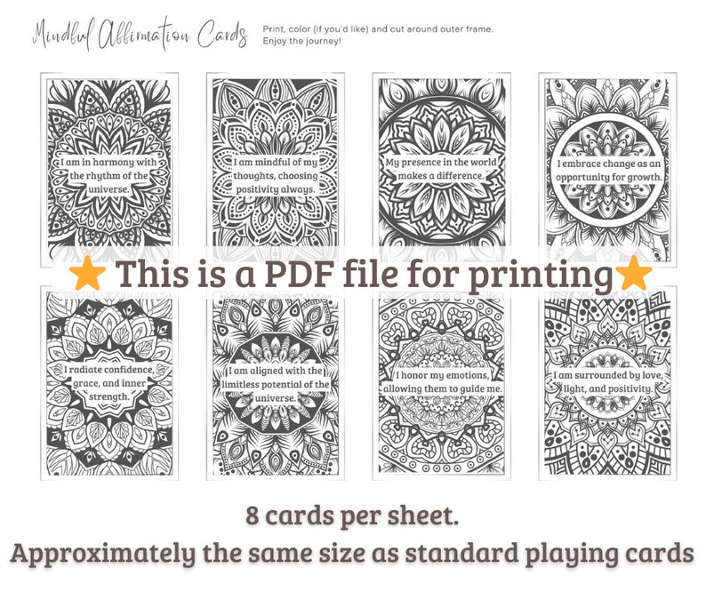 63 Printable Mindful Mandala Affirmation Card. Black and White Mindful ...