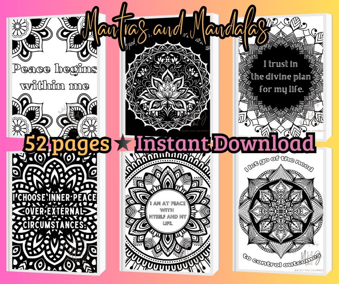 Mandala Coloring Book: 52 Printable Pages With Mantras (instant PDF ...