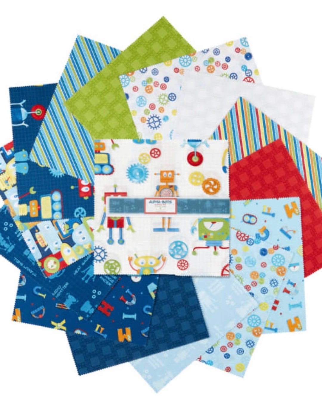 Alpha Bots Cotton Fabric Layer Cake 10” Squares Wilmington Fabrics, Boy ...