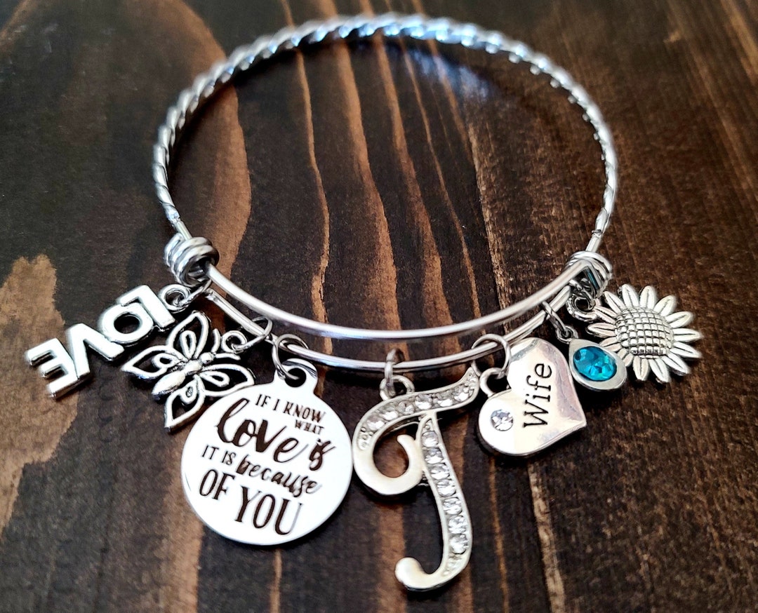 Love Charm Bracelet, Wife Charm Bracelet, Anniversary Gift, Initial ...