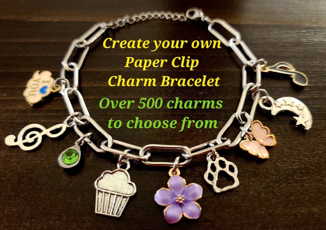 CHARM BRACELET, Paperclip Charm Bracelet, Personalized Bracelet, Custom ...