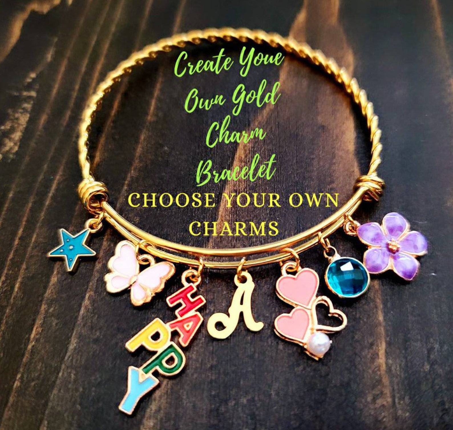 Personalized Charm Bracelet Custom Charm Bracelet Initial | Etsy