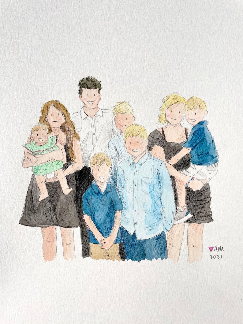 Custom Watercolor Family Portrait Drawing Drawing From Photo - Etsy