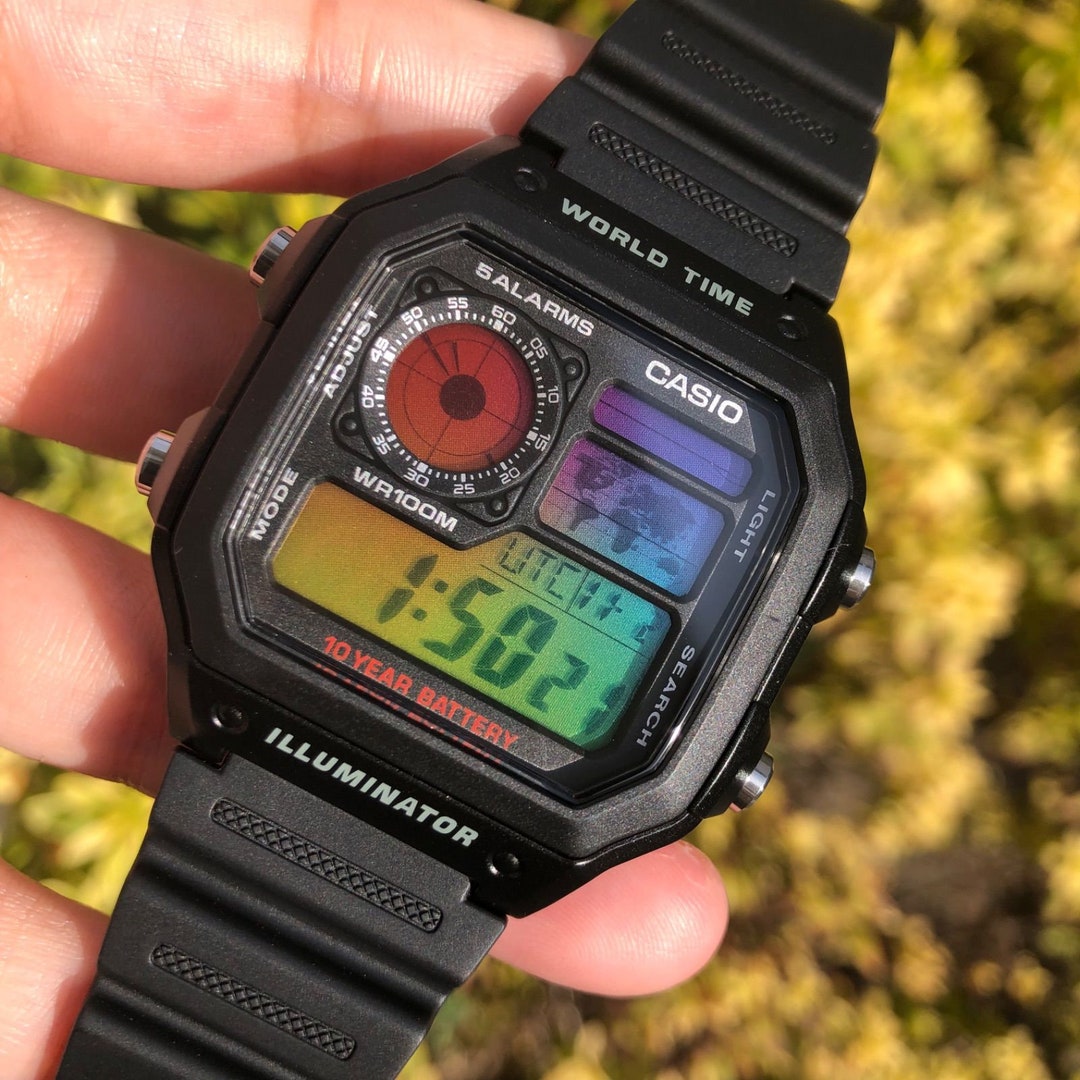 Modified Casio AE-1200 Hydromod Watch Rainbow / Casio MOD / Casio Digital Watch / Casio Lcd ...