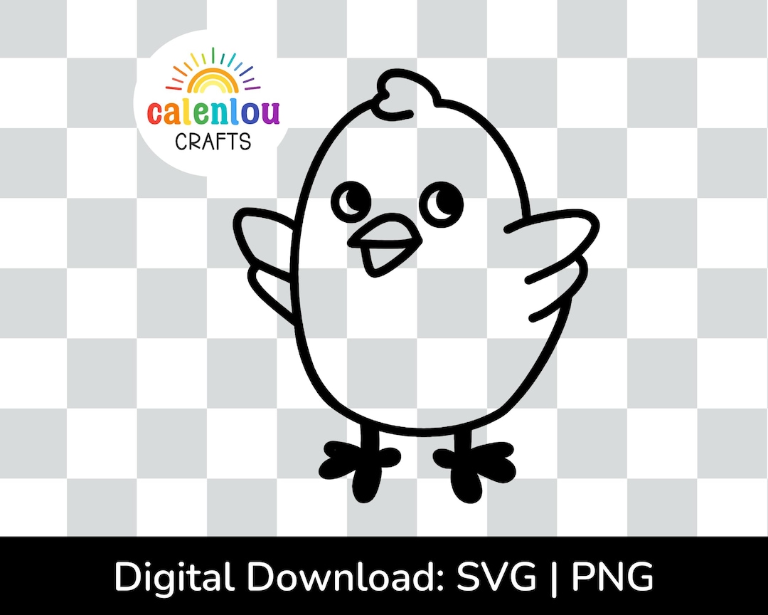 Easter Chick Outline SVG Cut File, Spring Bird PNG Clipart (digital ...