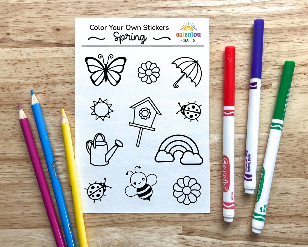 Spring Coloring Stickers, Color Your Own Stickers, DIY Craft Kits for ...