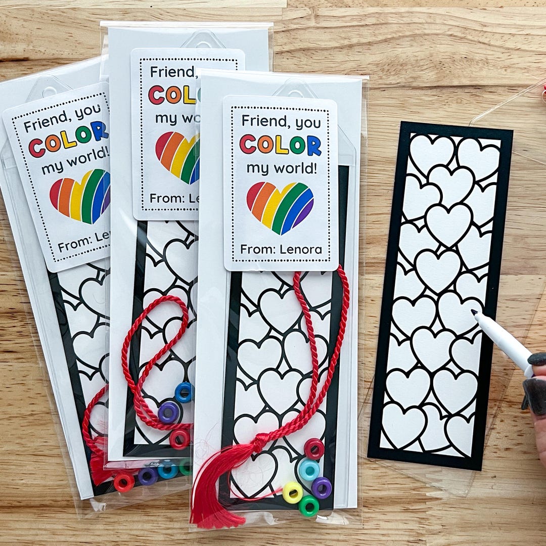 Valentines Day Favors for School Classroom, Heart Bookmark Coloring ...