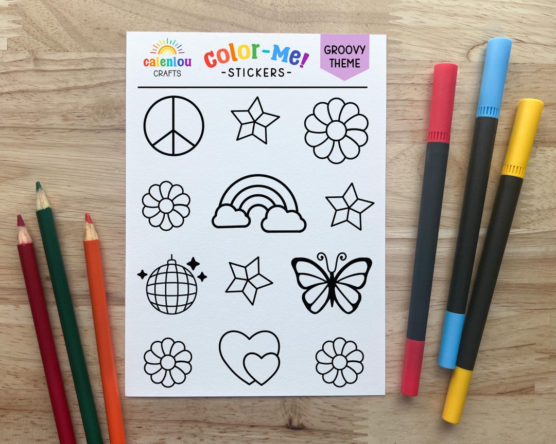 Groovy Color Your Own Stickers, DIY Retro Craft Kit Party Favors for ...