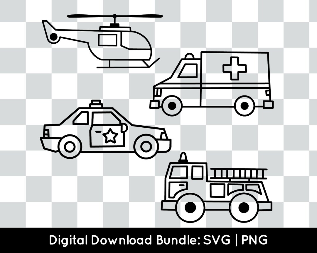 Emergency Vehicle Bundle PNG SVG, Rescue Vehicle Svg Cut File for ...