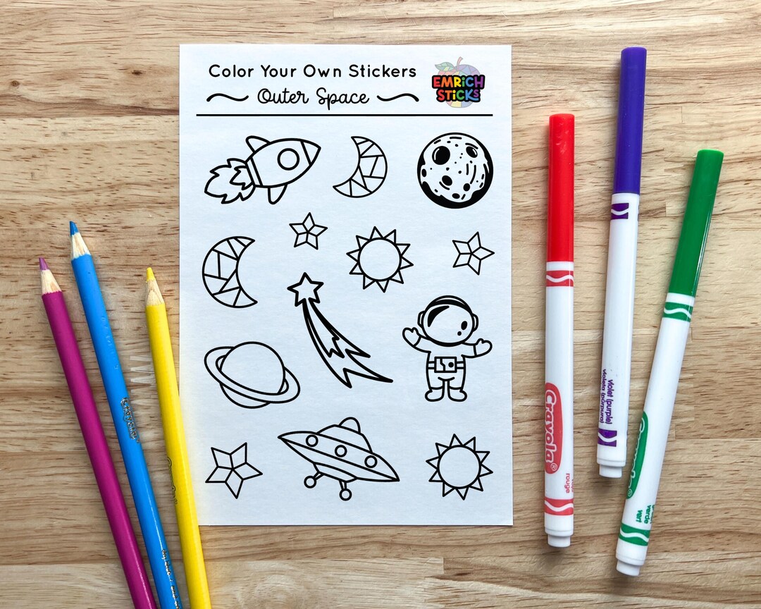 Outer Space Coloring Stickers, Color Your Own Stickers, DIY Craft Kits ...