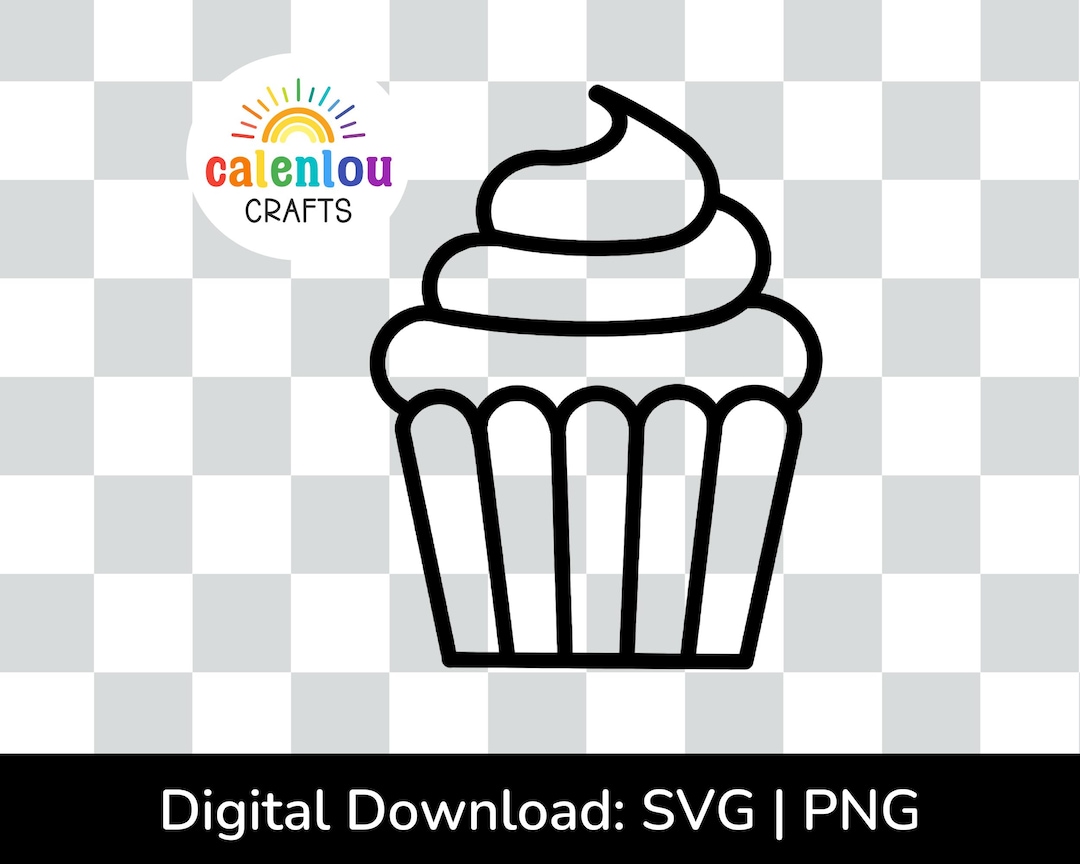 Cupcake Outline PNG SVG, Commercial Use Digital Download, Birthday Cake ...