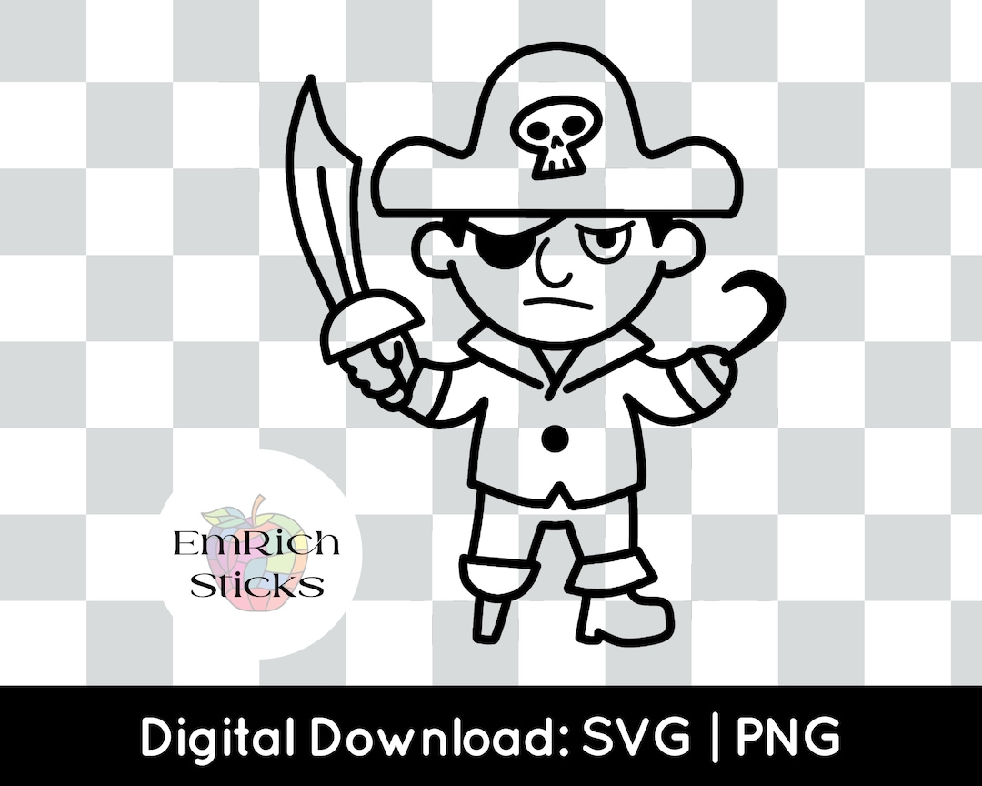 Pirate Outline PNG SVG, Commercial Use Digital Download, Ship Captain ...