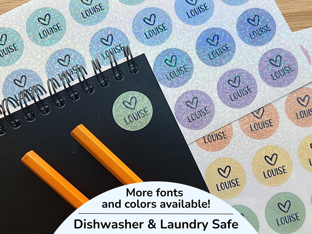 48 Round Glitter Vinyl Name Stickers, Dishwasher Safe Labels for ...
