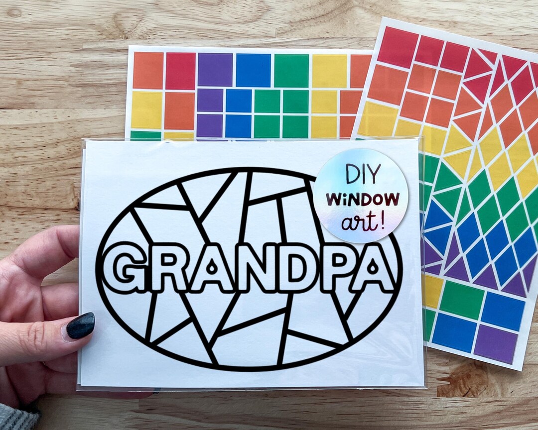 Grandpa Sticker Suncatcher Decal, Faux Stained Glass Window Cling Craft ...