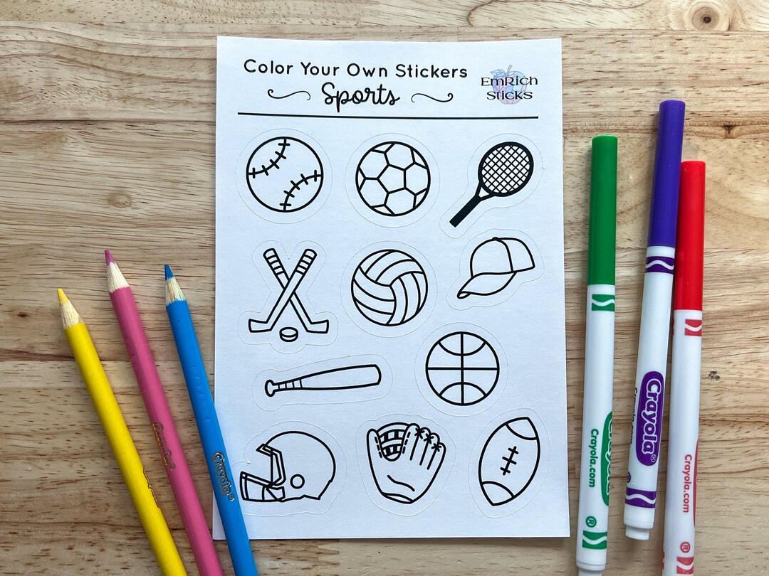 Sports Coloring Stickers, Color Your Own Stickers, DIY Craft Kits for ...