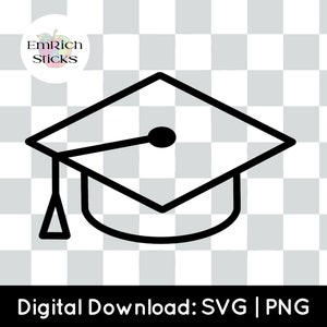 Graduation Cap Outline PNG SVG, Commercial Use Instant Digital Download ...