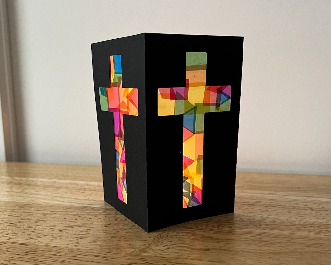 Cross Lantern Craft Kit for Kids, Faux Stained Glass Luminaries ...