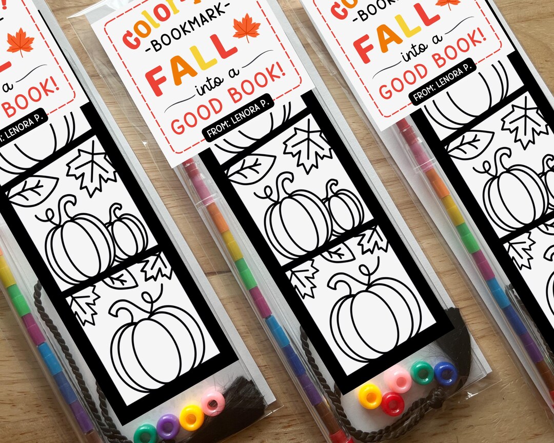 Fall Bookmark Coloring Craft for Kids, Thanksgiving Classroom Party ...