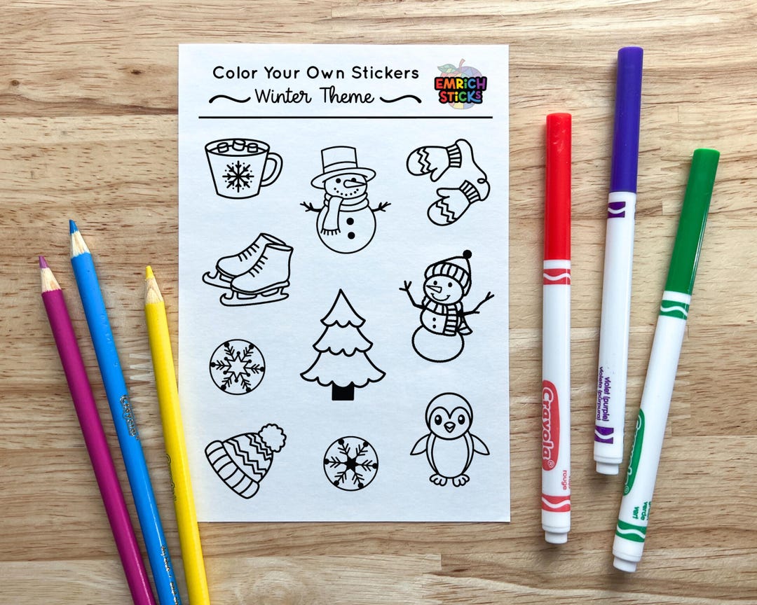 Winter Coloring Stickers, Color Your Own Stickers, DIY Craft Kits for ...