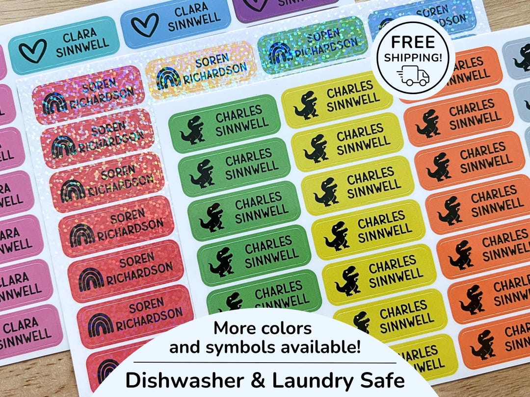 56 Mini Custom Name Stickers for Kids, Dishwasher Safe Waterproof Vinyl ...