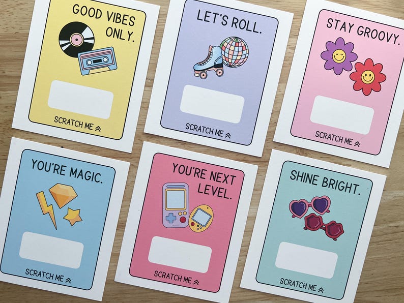 Groovy Valentines Day Scratch off Cards for Kids, 90s Retro Valentine ...