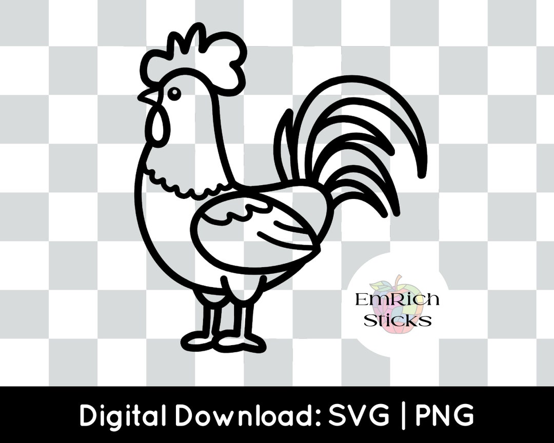 Rooster Outline PNG SVG, Commercial Use Digital Download, Farm Animal ...