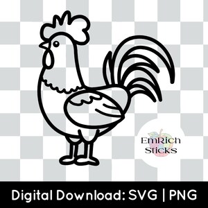 Rooster Outline PNG SVG, Commercial Use Digital Download, Farm Animal ...