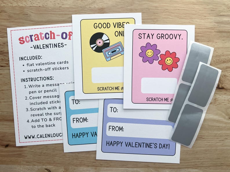 Groovy Valentines Day Scratch off Cards for Kids, 90s Retro Valentine ...