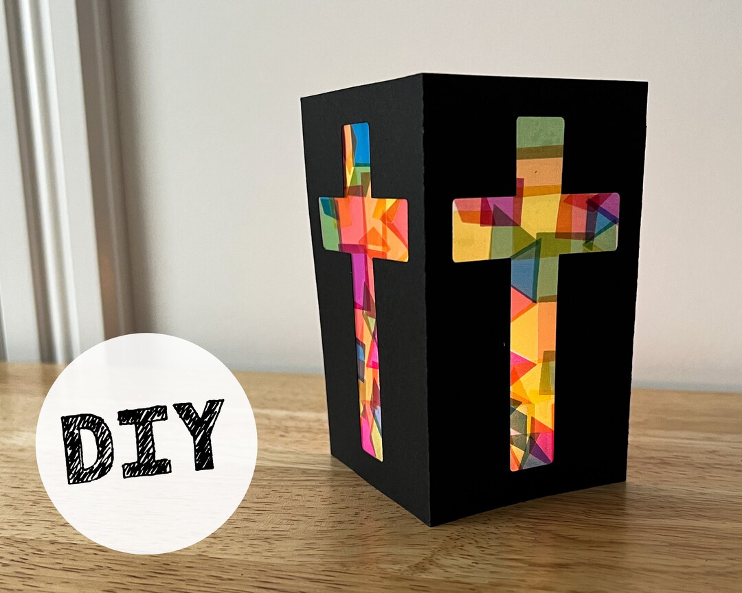 Cross Lantern Craft Kit for Kids Faux Stained Glass - Etsy