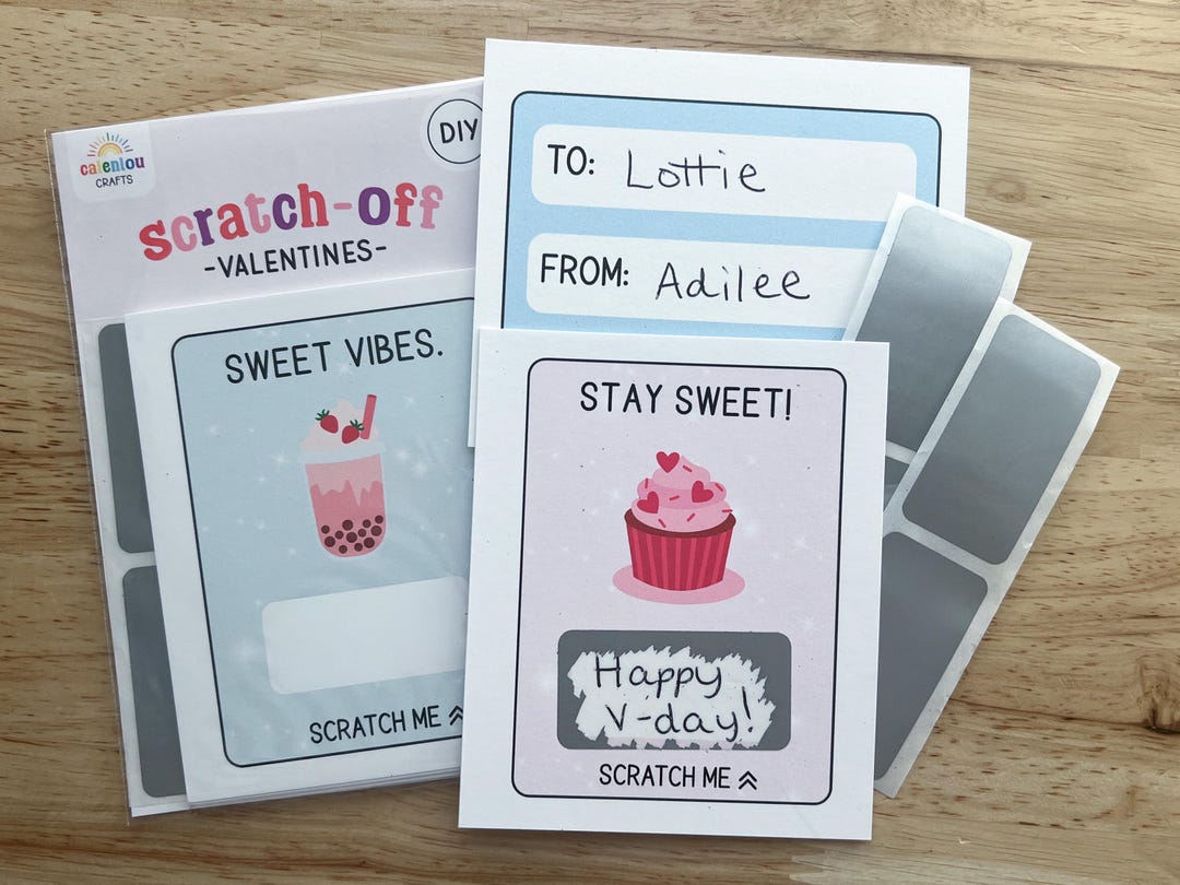 Sweet Treat Valentines Day Scratch off Cards for Kids, Punny Dessert ...