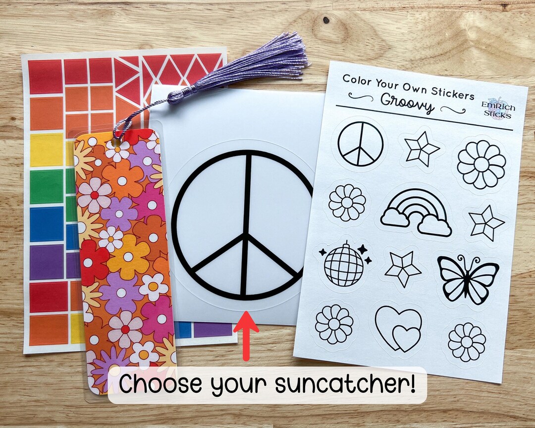 Groovy Birthday Party Gift Set for Kids, Peace Sign Suncatcher Craft ...