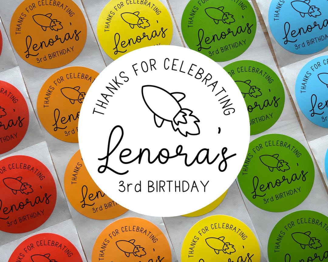 Personalized Rocket Birthday Favor Stickers, Custom Outer Space Galaxy ...