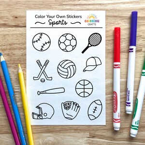 Sports Coloring Stickers, Color Your Own Stickers, DIY Craft Kits for ...