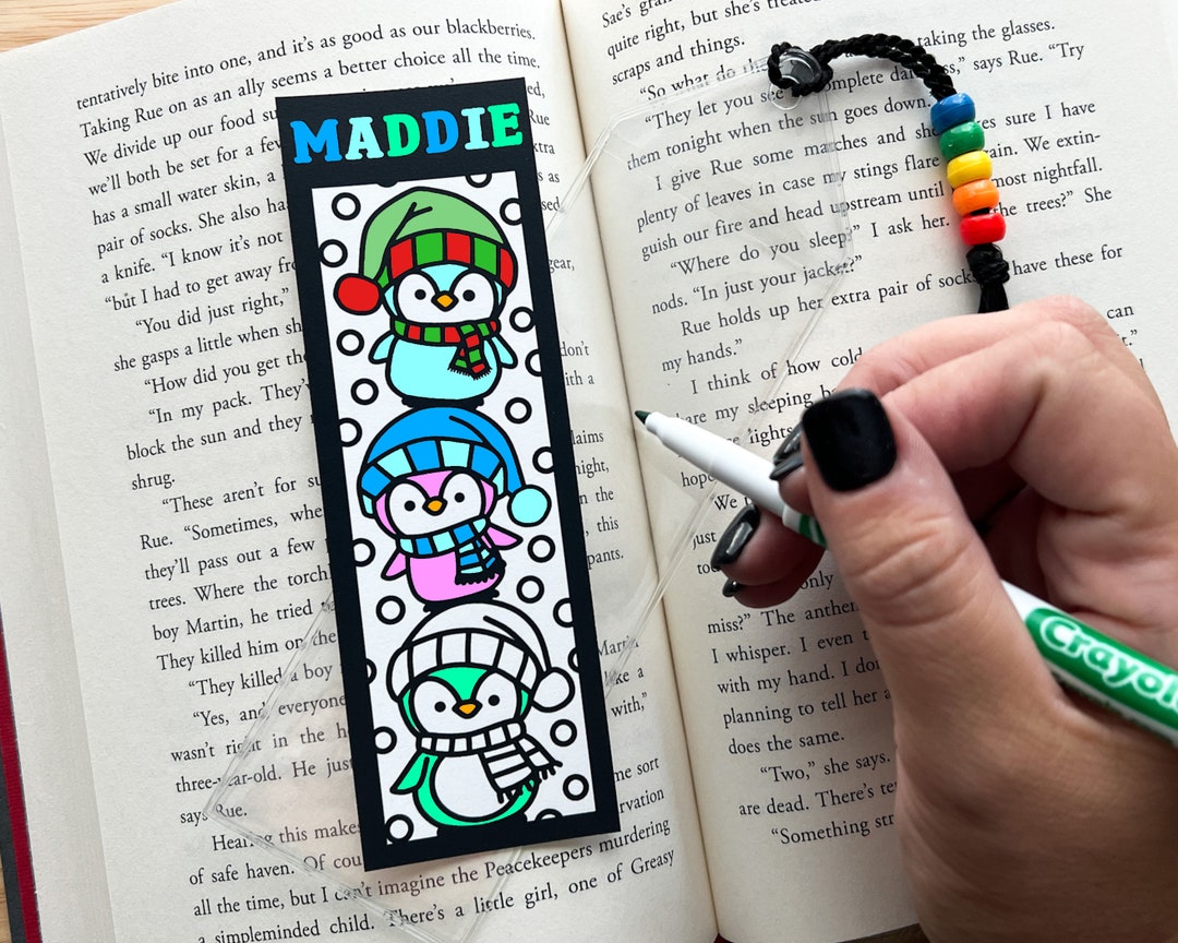 Personalized Penguin Bookmark Coloring Craft Kit for Kids, Custom ...