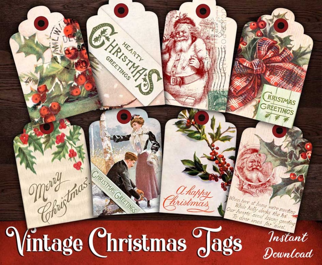 Vintage Christmas Tags - Digital Collage Sheet - Printable Vintage ...