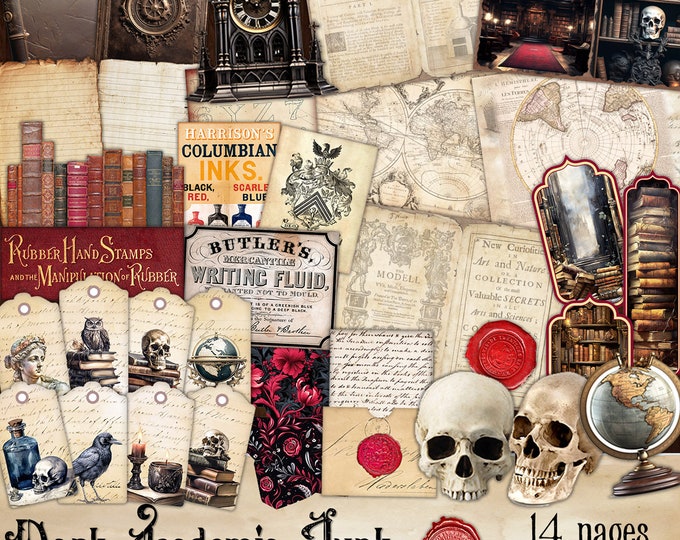 Dark Academia Junk Journal Pages, Digital Scrapbook Paper Kit, Gothic ...
