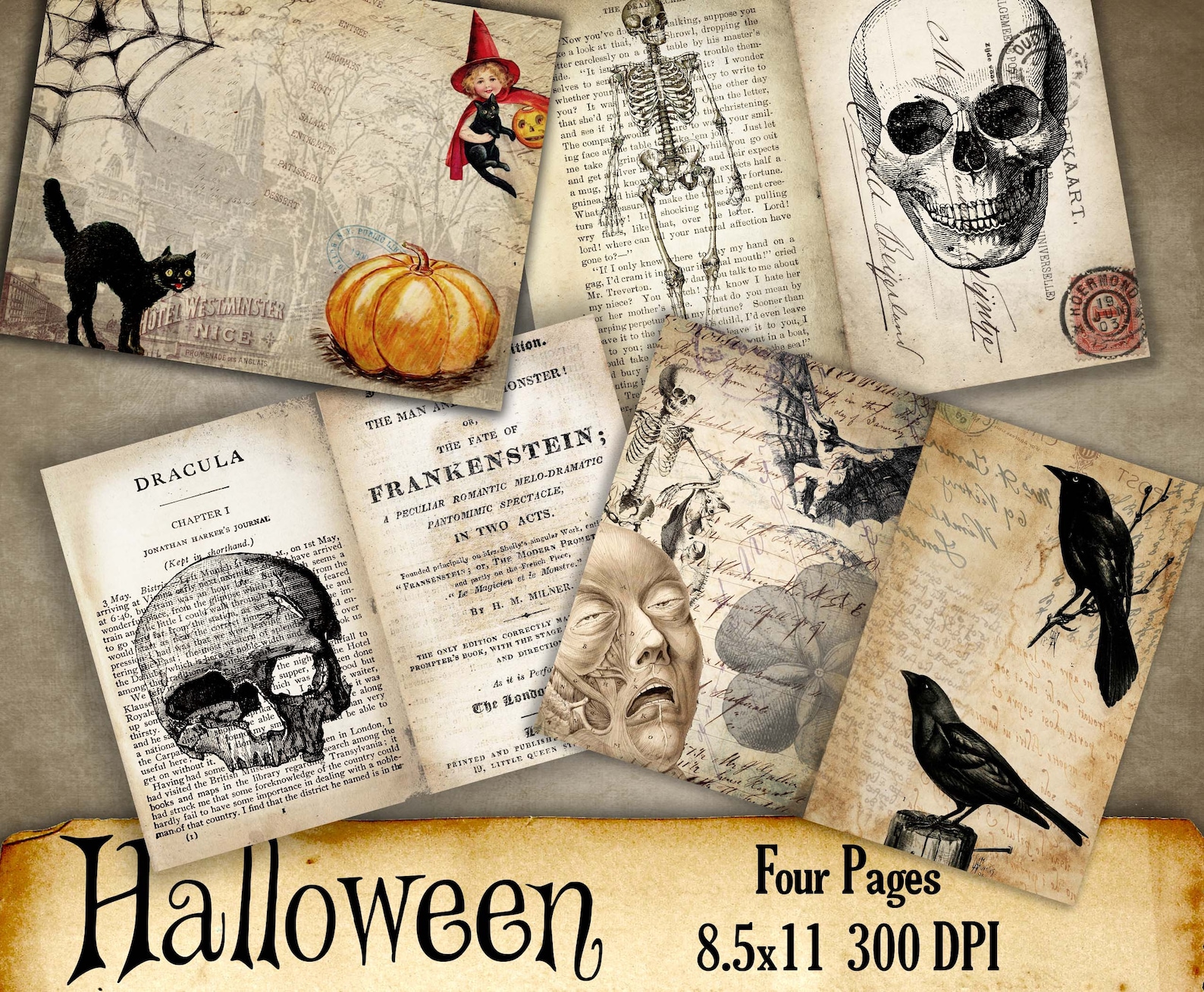 Halloween Digital Collage Sheets, Junk Journal Printable, Gothic ...