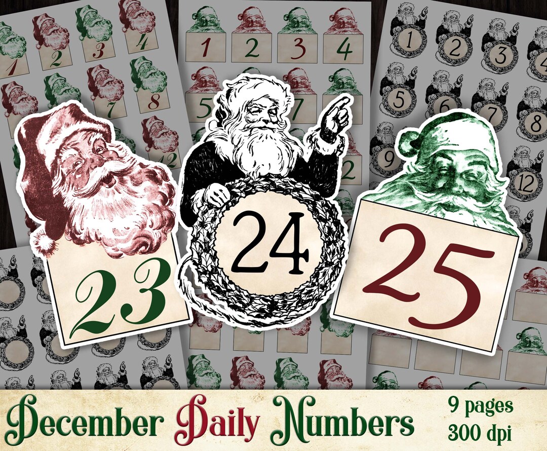 Vintage Christmas Numbers - Digital Collage Sheet - Vintage Christmas ...