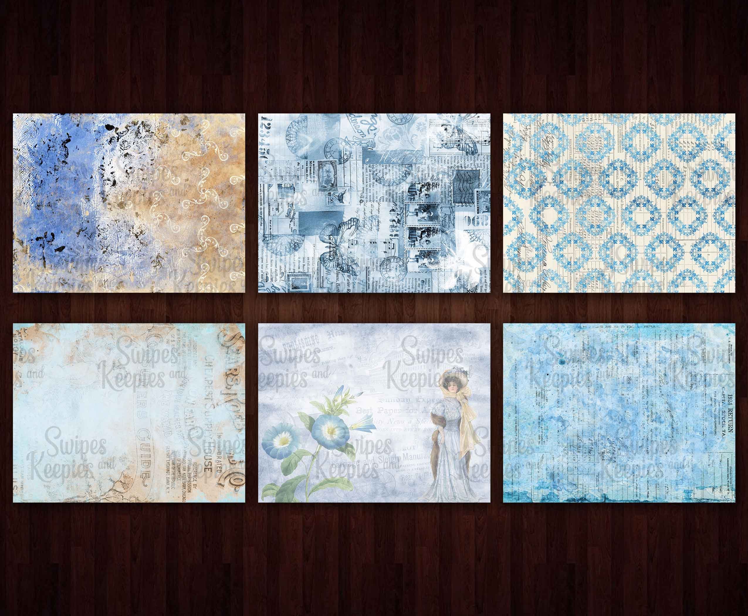 Blue Printable Junk Journal Pages, Blue Ephemera, Vintage Blue Ephemera ...