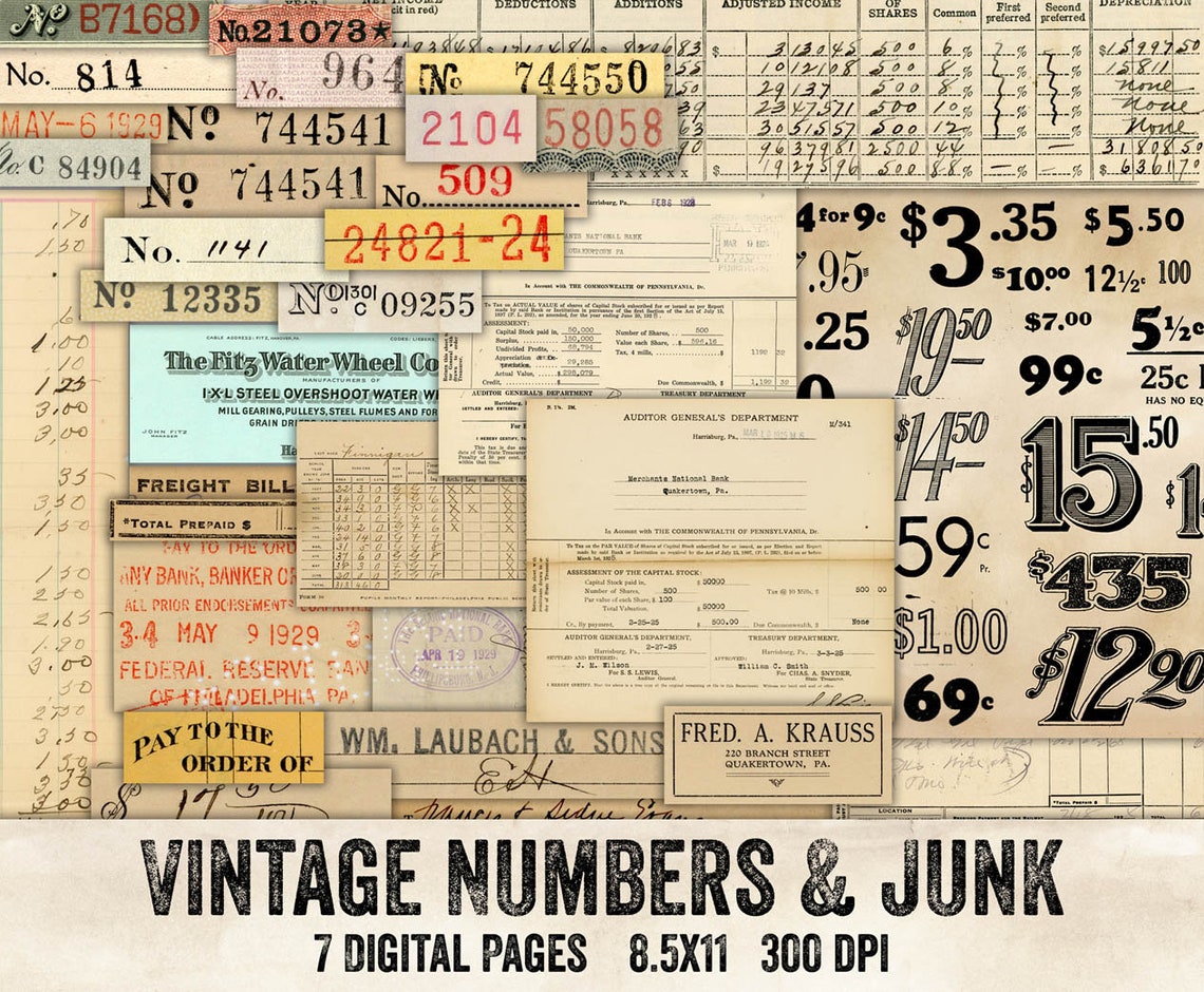Vintage Number Labels - Vintage Paper Ephemera - Digital Ephemera ...