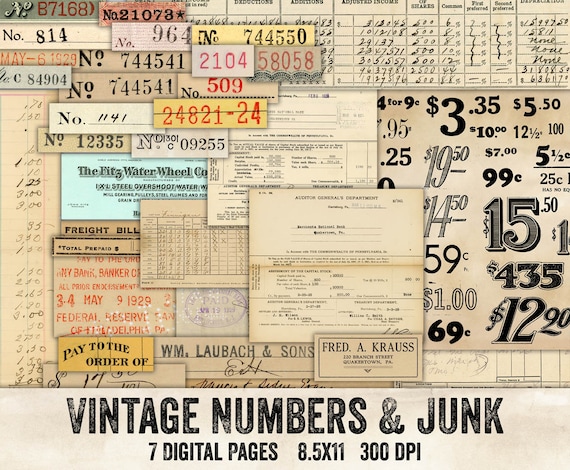 Vintage Number Labels Vintage Paper Ephemera Digital | Etsy