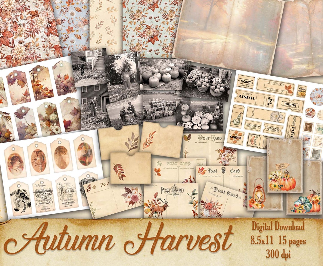 Digital Autumn Junk Journal Kit, Printable Fall Harvest Ephemera ...