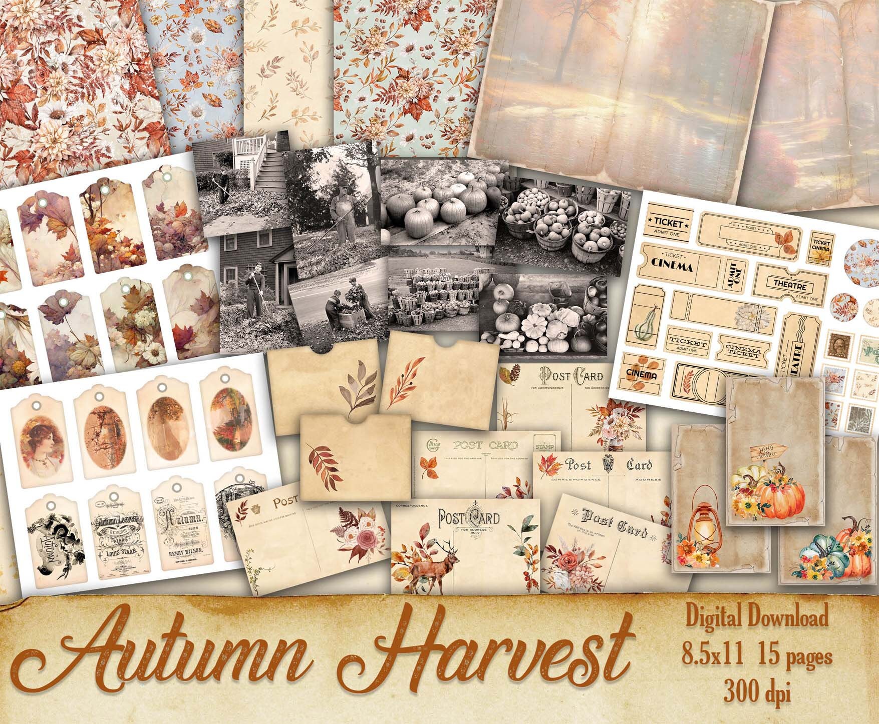 Digital Autumn Junk Journal Kit, Printable Fall Harvest Ephemera ...